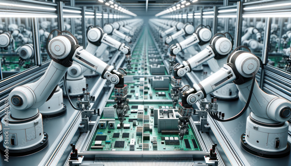 intricate process of component installation on a circuit board. At a ...