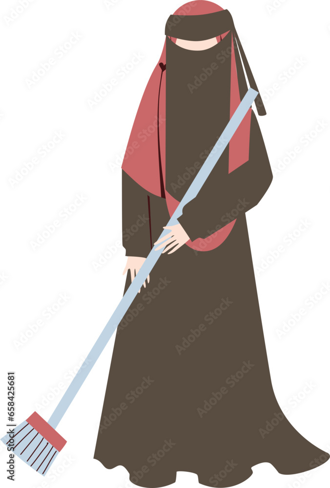 Muslim woman doing household chores, multitasking mother, supermom ...