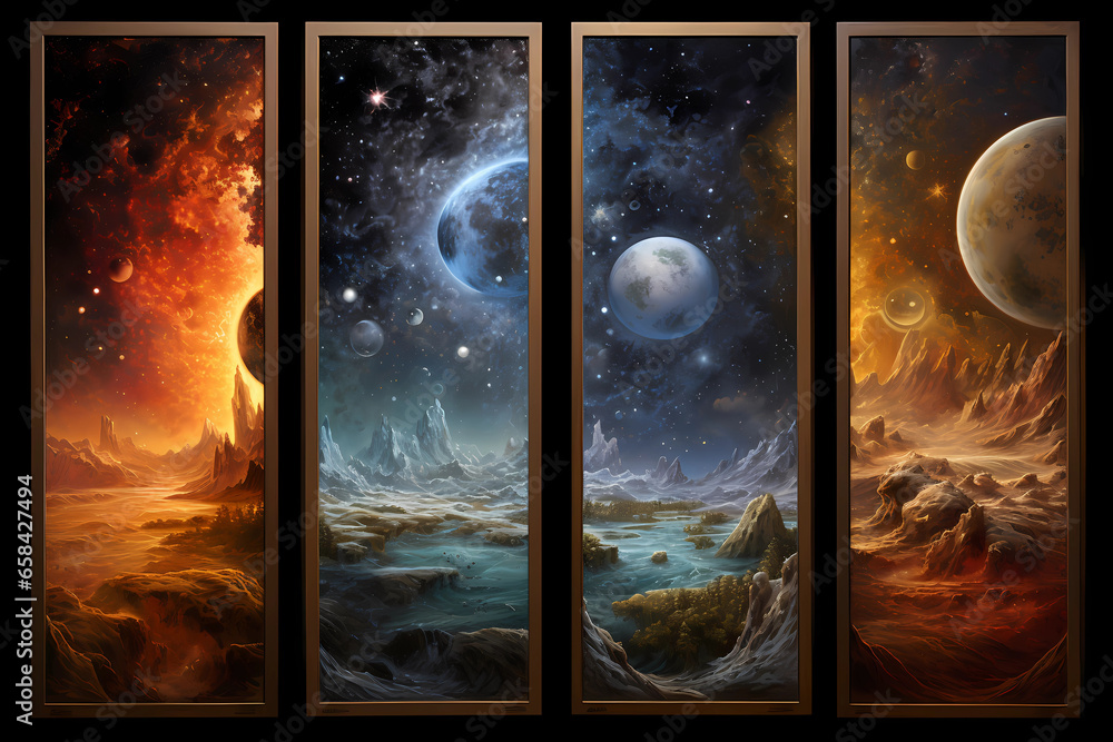 Comprising four distinct panels, each of this captivating artwork ...
