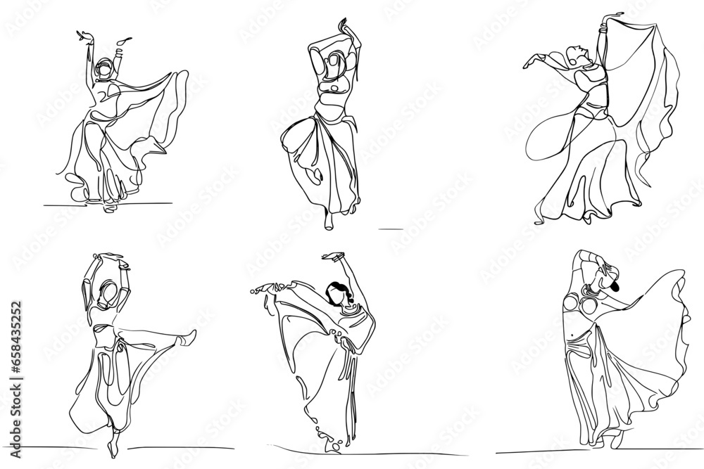 One-Line Drawing of Belly oriental egyptian Dancers: Simple, Minimalist ...
