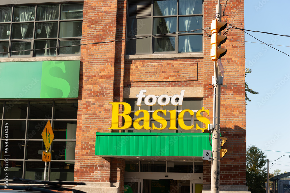 exterior sign of Food Basics, a discount supermarket, located at 830 ...