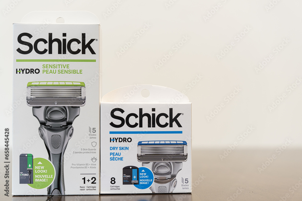 Packet of Schick Safety Razors and cartridges Stock Photo | Adobe Stock
