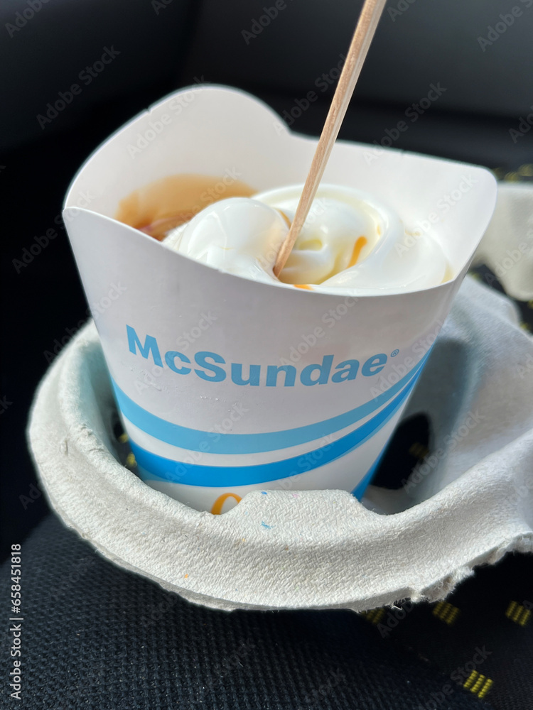 McSundae Ice Cream from McDonald's as a Snack in the Car Stock Photo ...