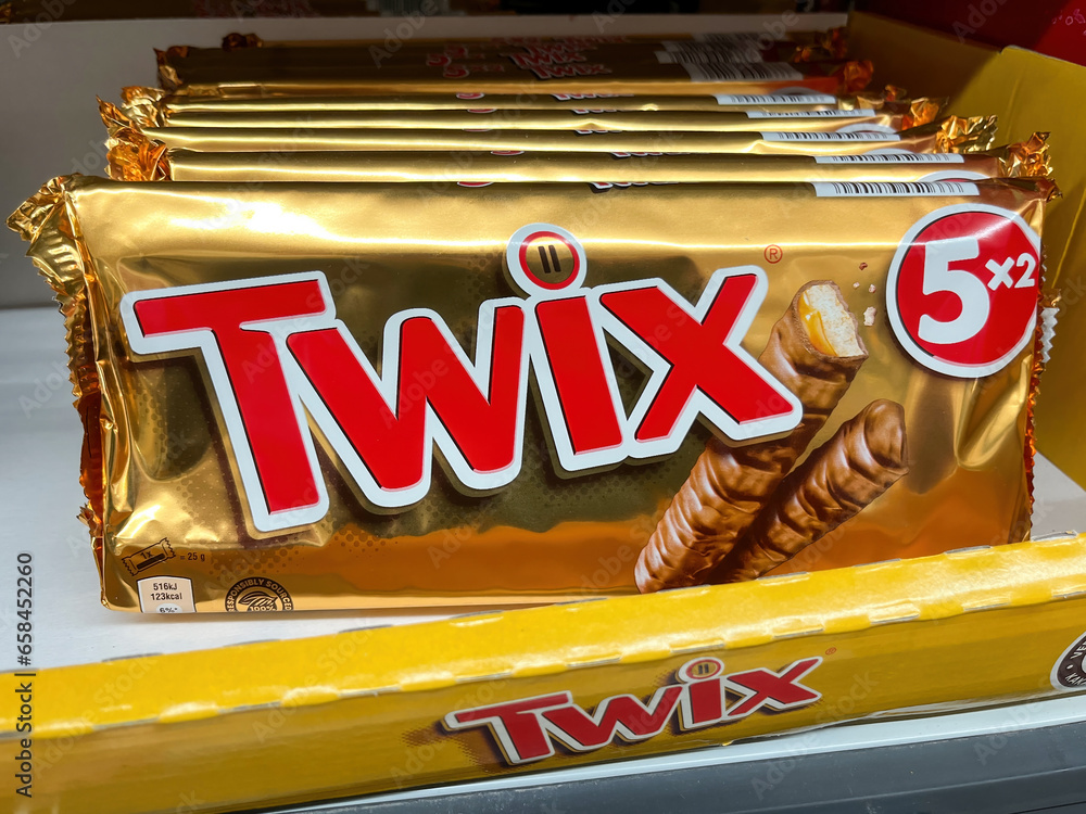 Twix Packs with Delicious Bars on a Store Shelf Stock Photo | Adobe Stock