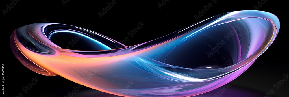 stylized 3D glass object on a black background, colorful moebius ...
