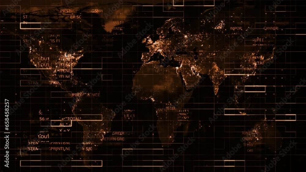 Digital interface screen of the cyber map of the world and global ...