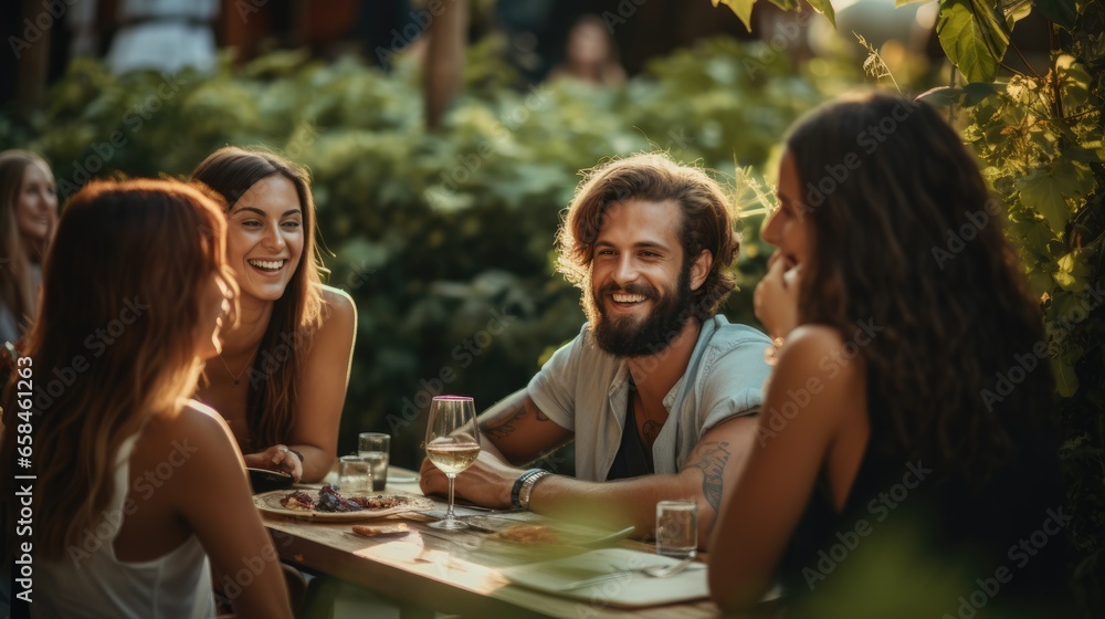 Large group of friends, millennial people with friend enjoying a fun ...