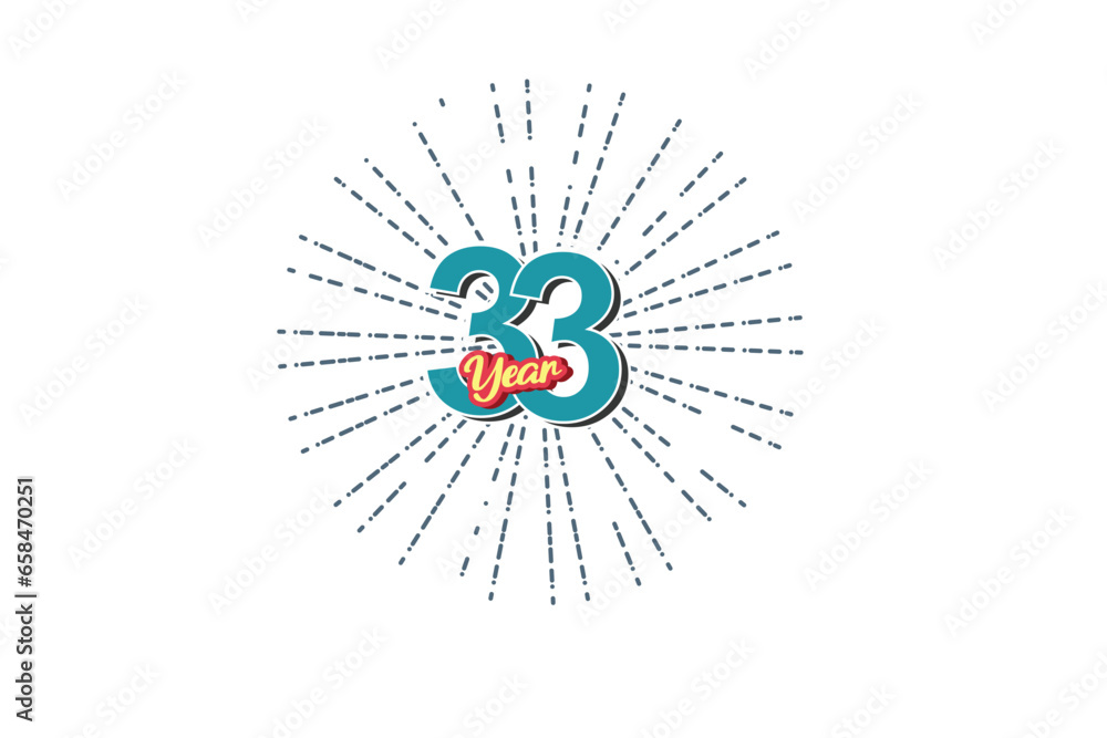 33 year anniversary blue color number with line behind on white ...
