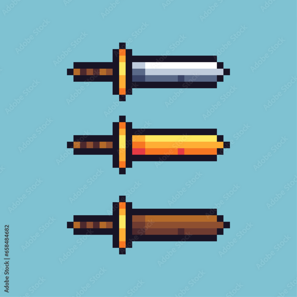 Pixel art sets of sword weapons with variation color item asset. Simple ...