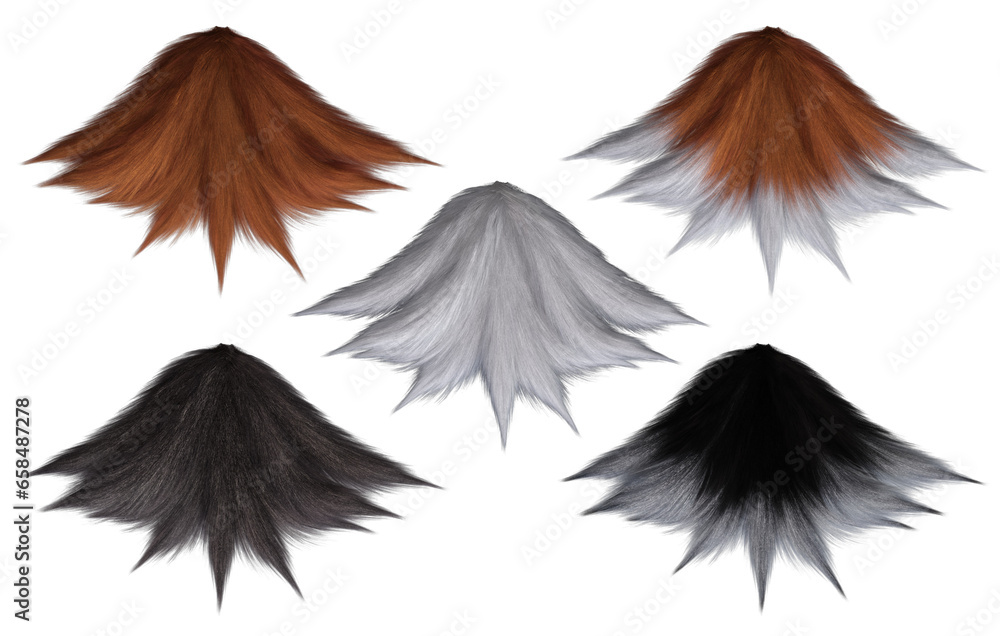 3D Render : set of different colors of nine Fox tails for anime graphic ...