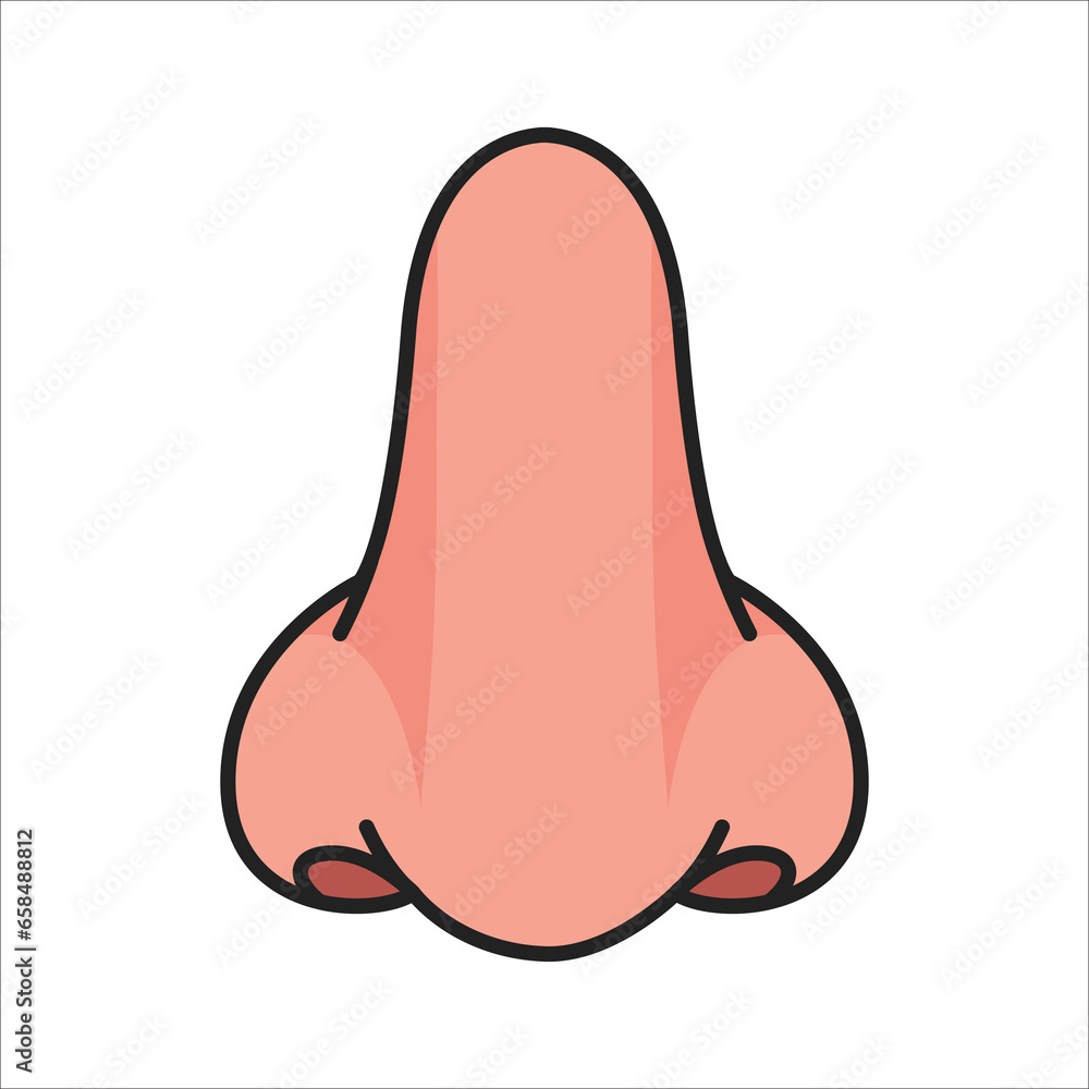 Nose icon vector illustration, one of the five human senses for smell ...