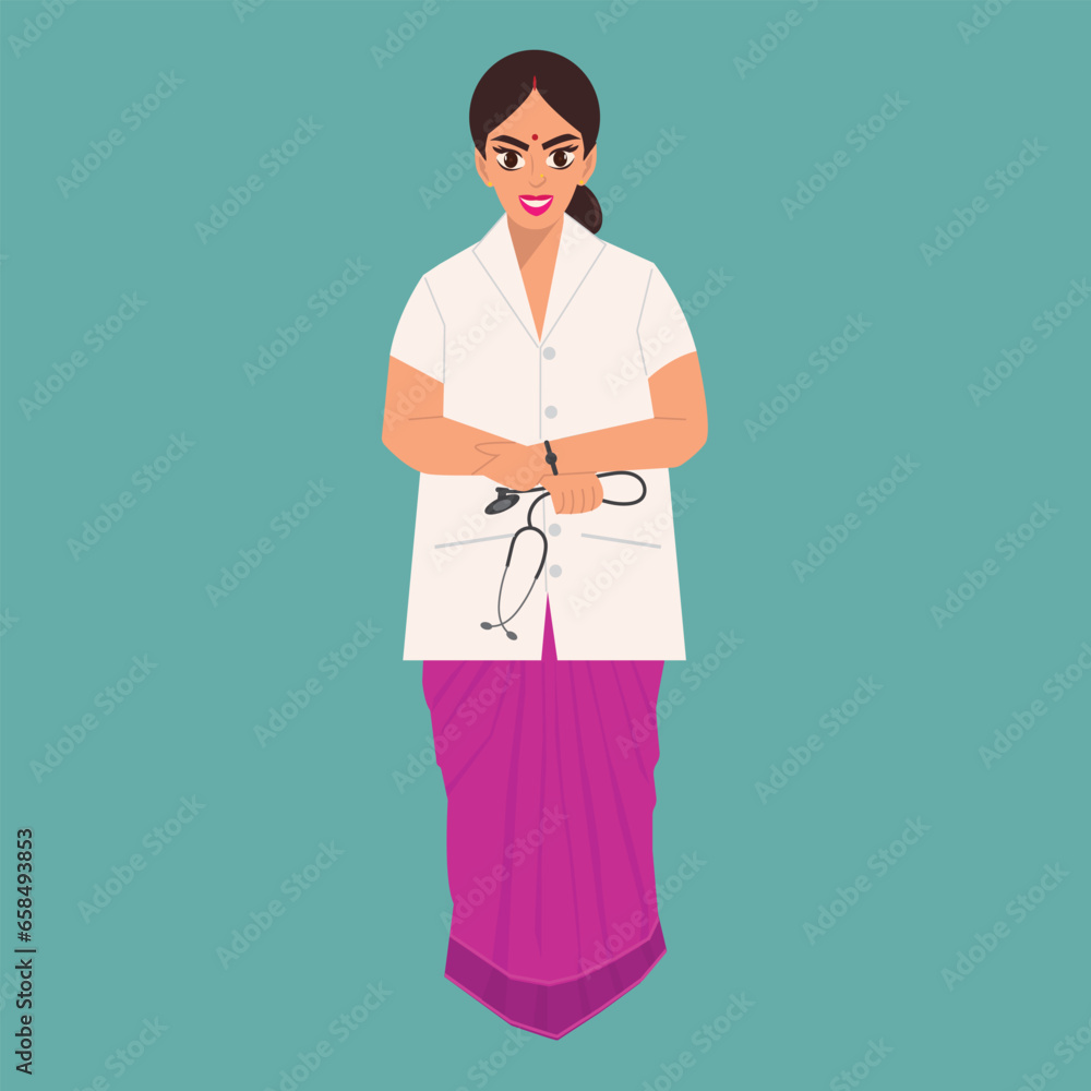 Indian lady doctor vector illustration. Stock Vector | Adobe Stock