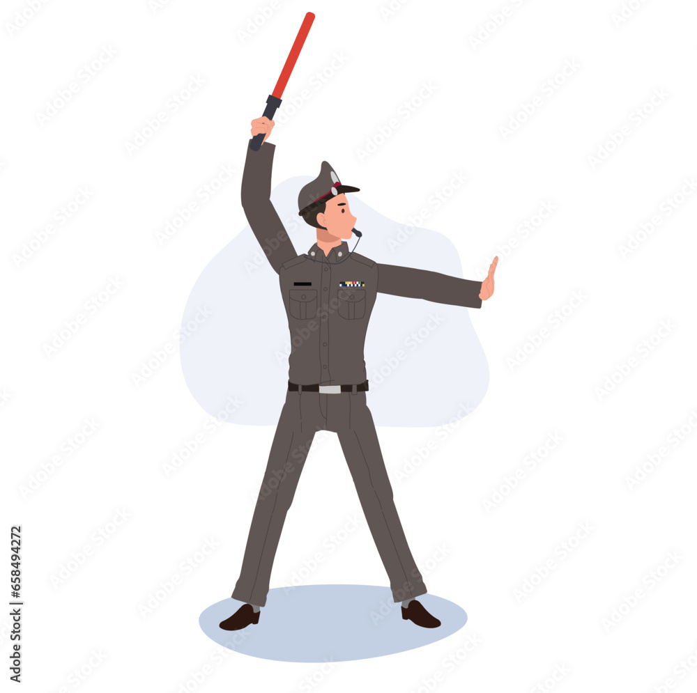 Traffic Control by Thai Policeman . Thai Police Officer in uniform with ...