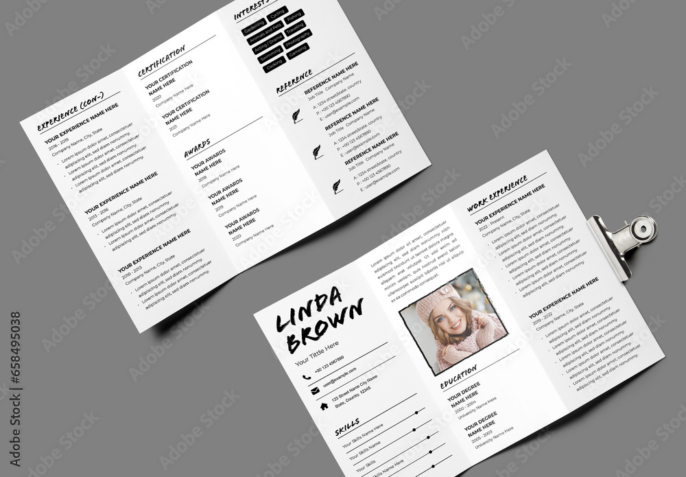 Clean Trifold Brochure Resume Template Design Stock Template | Adobe Stock