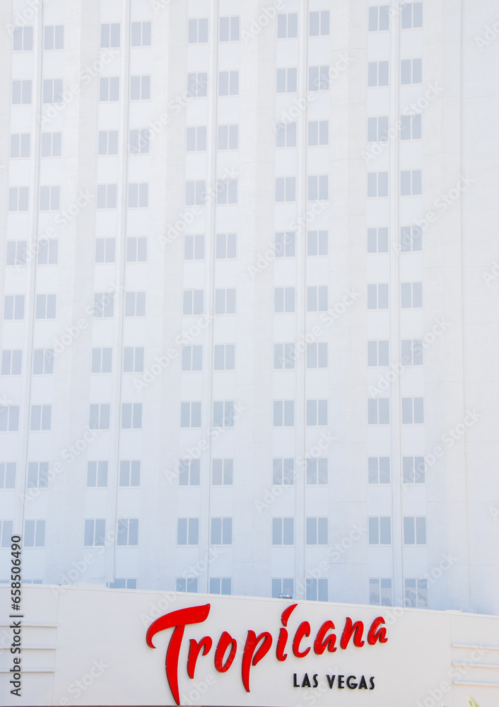 Tropicana hotel brand sign. Las Vegas luxury hotels. Illustrative ...