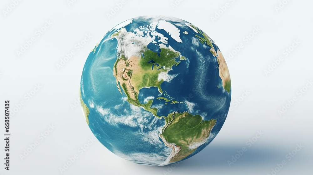 Realistic 3D Earth Render. A detailed globe on a clean white backdrop ...