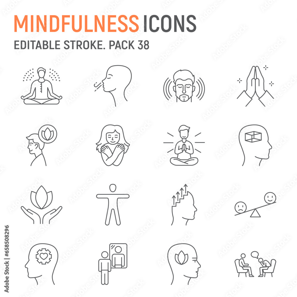 Mindfulness line icon set, meditation collection, vector graphics, logo ...