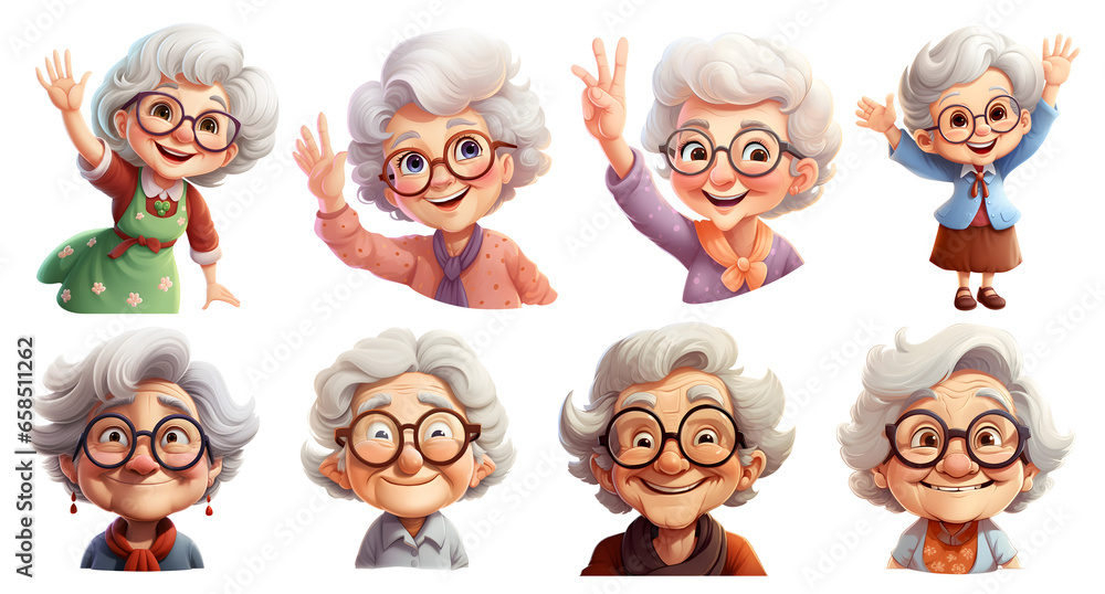 cute grandma Clipart Sticker, png on transparent isolated Background ...