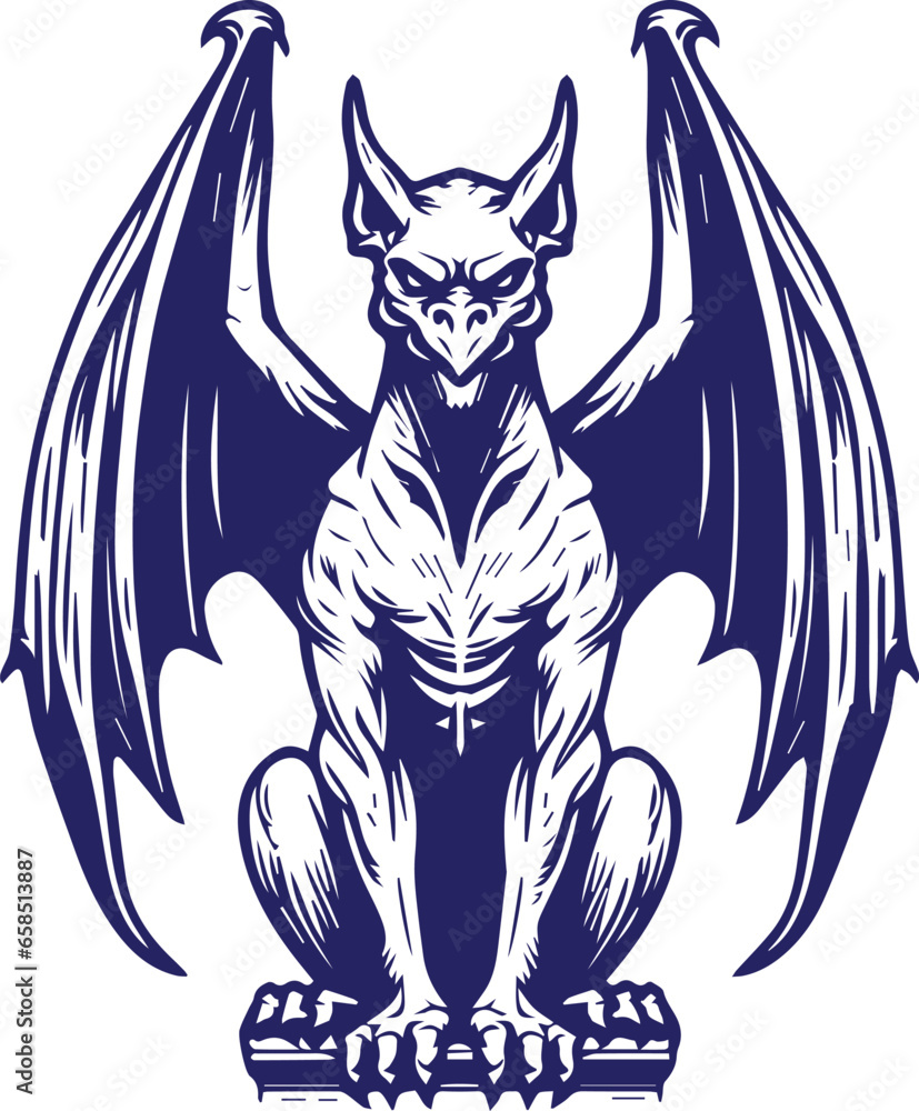vector gargoyle drawing silhouette with wings Stock Vector | Adobe Stock