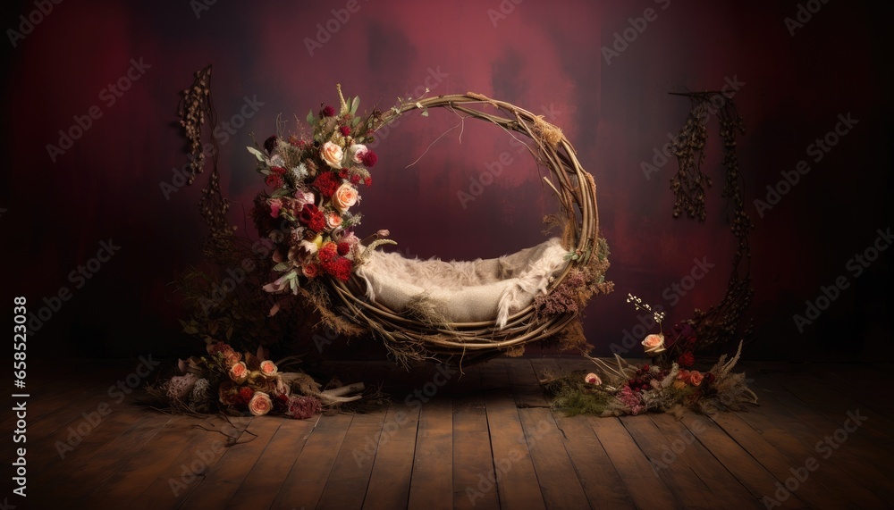 Backdrop for baby studio photo in shape of elegant nest crib Stock ...