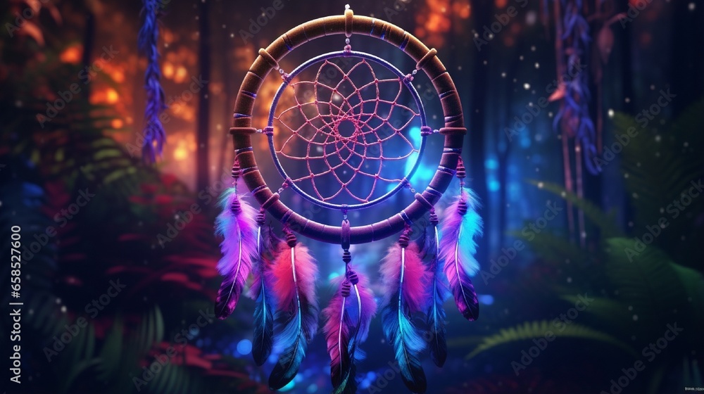 Realistic hyper realism dream catcher full landscape background micro ...