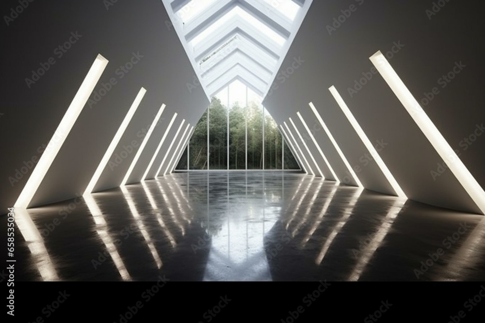 Reflective walls, sloped ceiling, fluorescent light, underground vibe ...