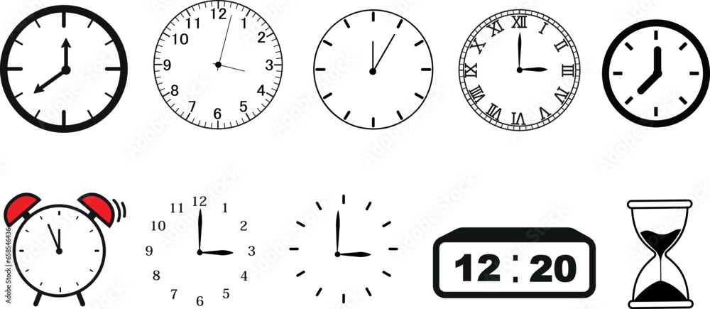 Diverse collection of clocks vector, Time Management, alarm, digital ...