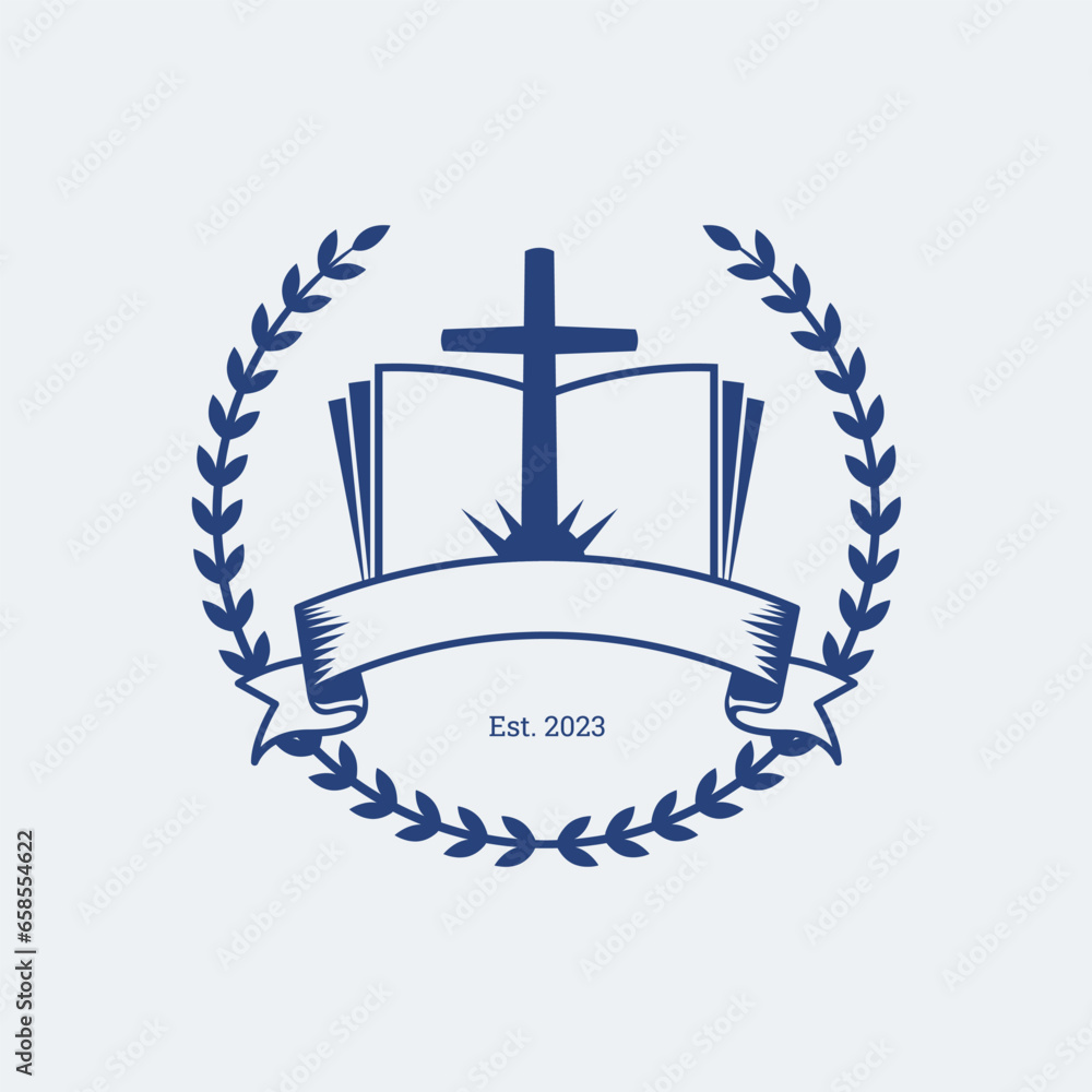christian school logo, Cross icon with an open book or bible. Academy ...