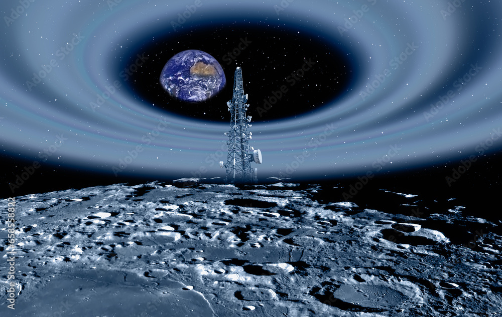 A base station installed on the lunar surface - Antenna tower of ...