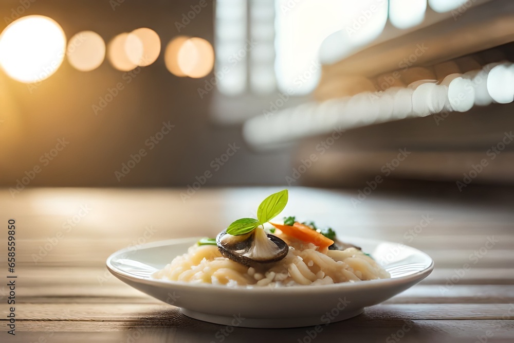 Zoom in on a picture of Mushroom Risotto with a bright light behind it ...