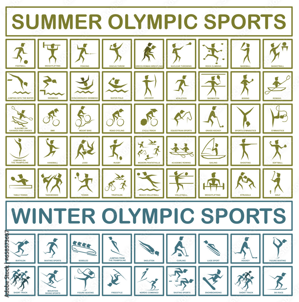 Olympic sport. Set of sports icons. Icons of all types of Olympic ...