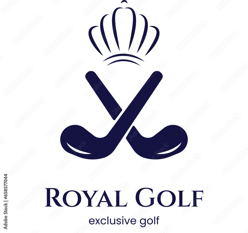 golf logo and crown design, two crossed golf clubs and a crown on top ...