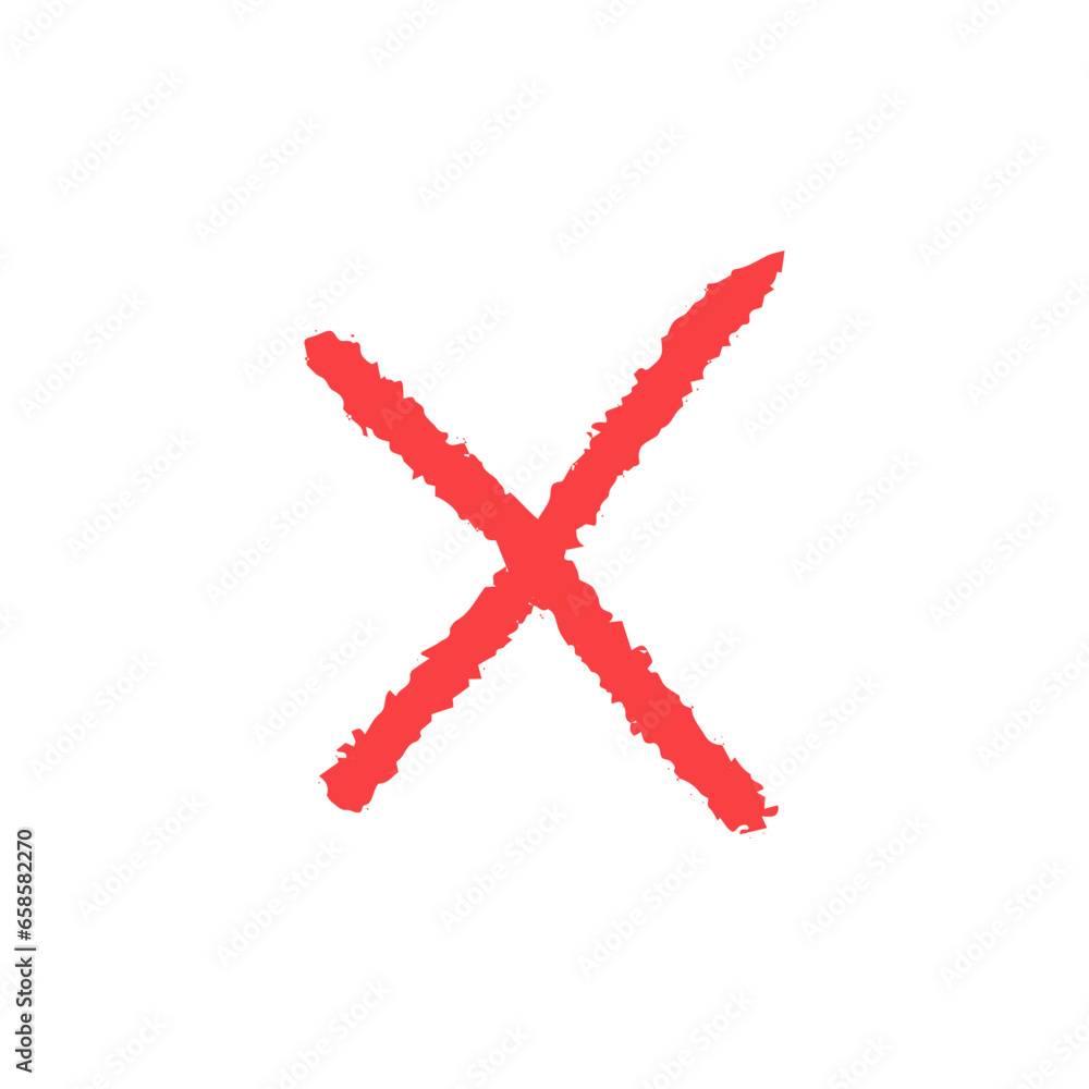 Red hand drawn cross isolated on white background. Doodle texture ...