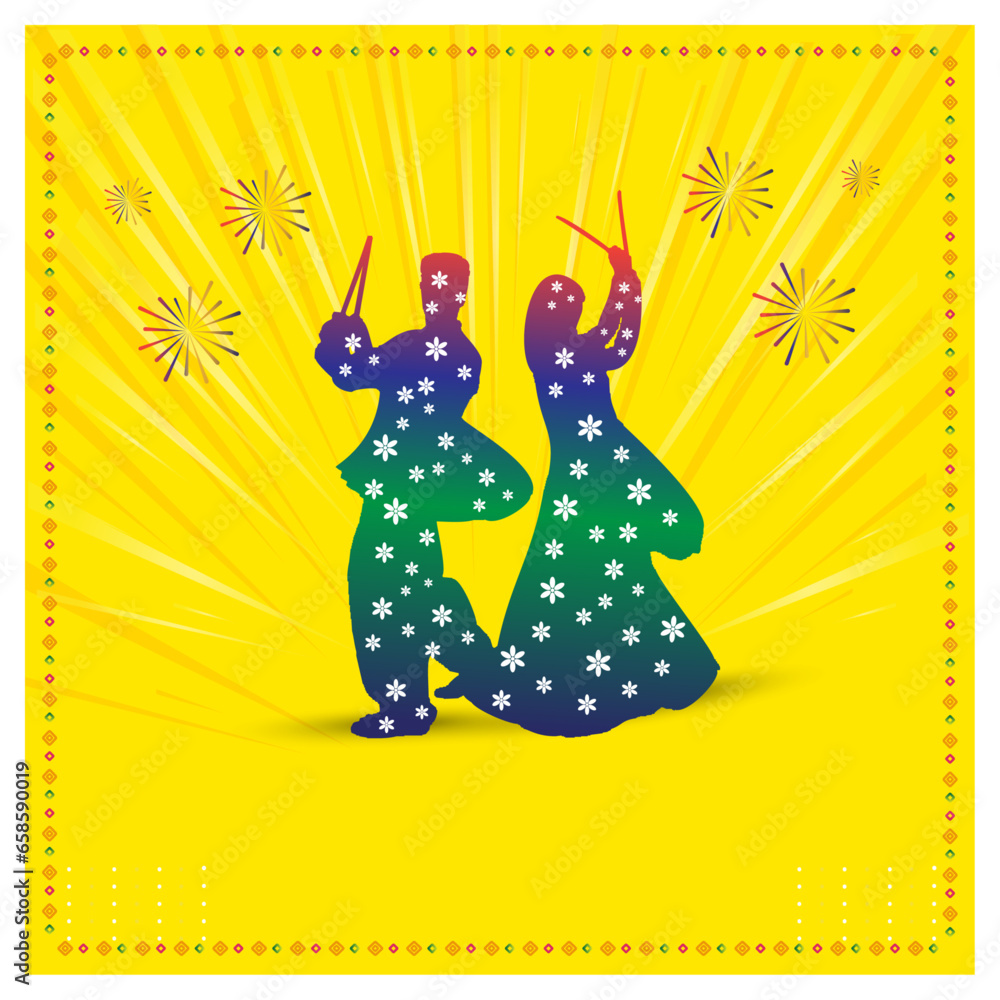 Navratri Dandiya, Garba Dance Yellow Festival Background Template ...