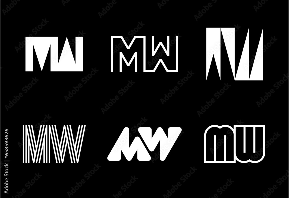 Set of letter MW logos. Abstract logos collection with letters ...