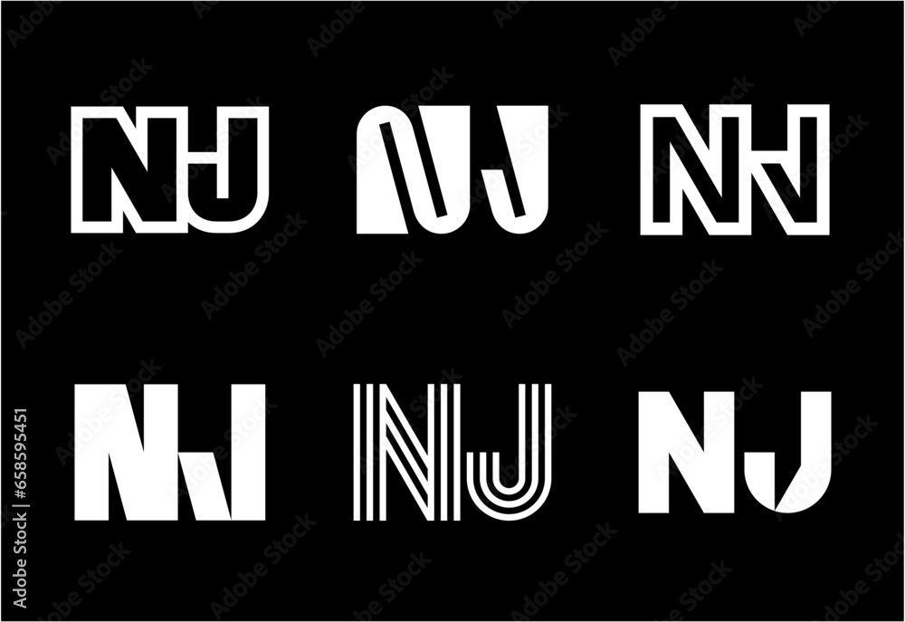 Set of letter NJ logos. Abstract logos collection with letters ...