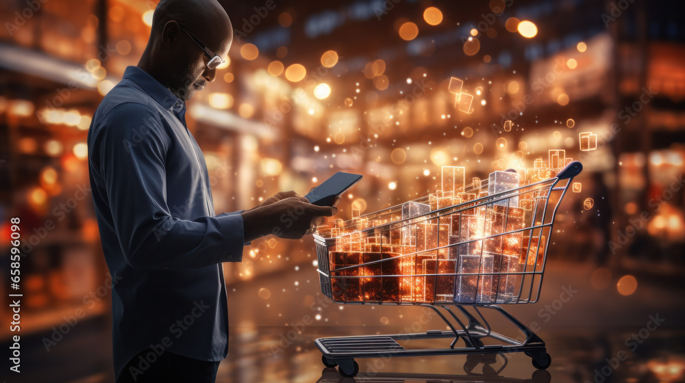 smart retail, shopping online technology concept, people try to use ...