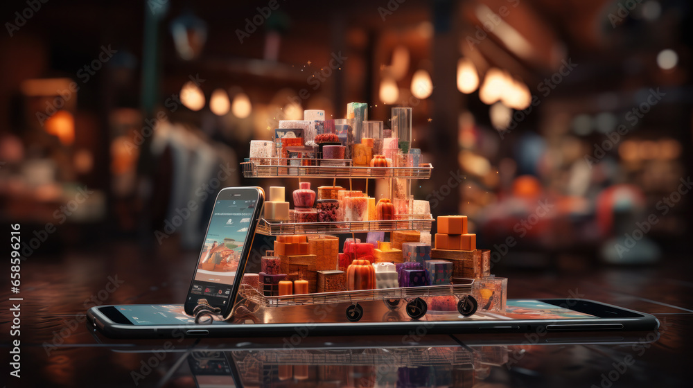 smart retail, shopping online technology concept, people try to use ...