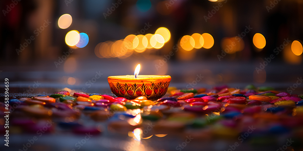 Burning decorated ceramic oil lamp diya, on Happy Diwali, Diwali with ...