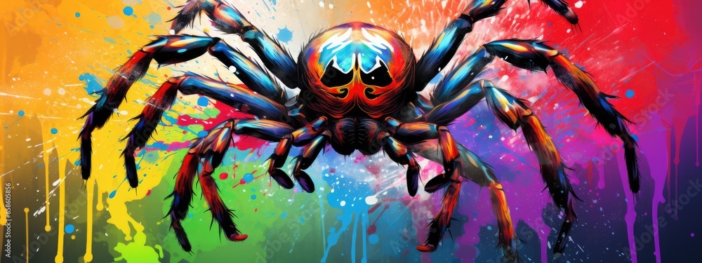 Painted colorful spider animal, they show off in beautiful colors ...