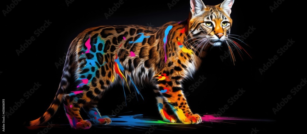 Painted colorful bobcat animal, they show off in beautiful colors ...