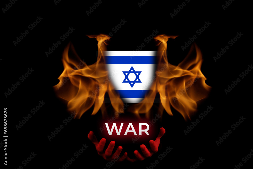 Palestine Israel war. Banner for design. Text. Demon evil holding ...