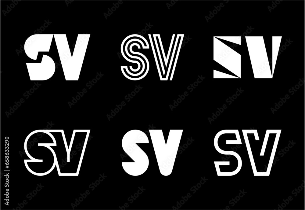 Set of letter SV logos. Abstract logos collection with letters ...