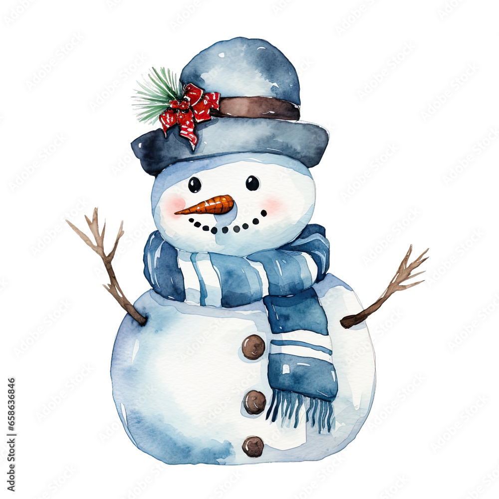 Snowman watercolor clipart on transparent background. Generative AI ...