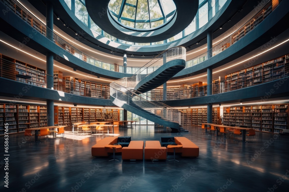 Explore the rich world of knowledge in this modern library. With its ...
