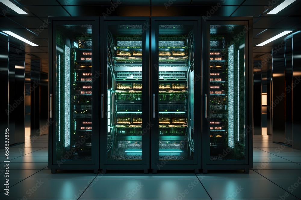 Explore the heart of digital infrastructure in a high-tech datacenter. This modern facility ...