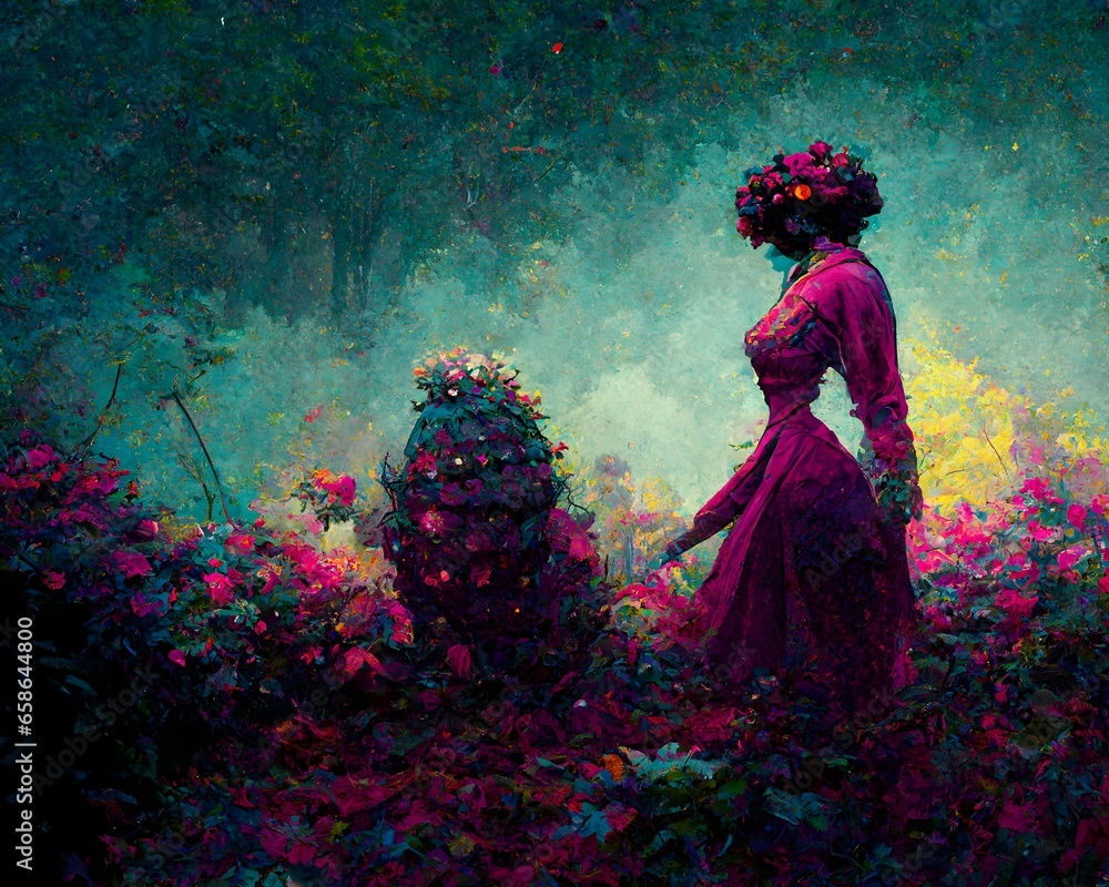 medusa dancing in the haunting lsd botanical garden at dawn Pointillism ...