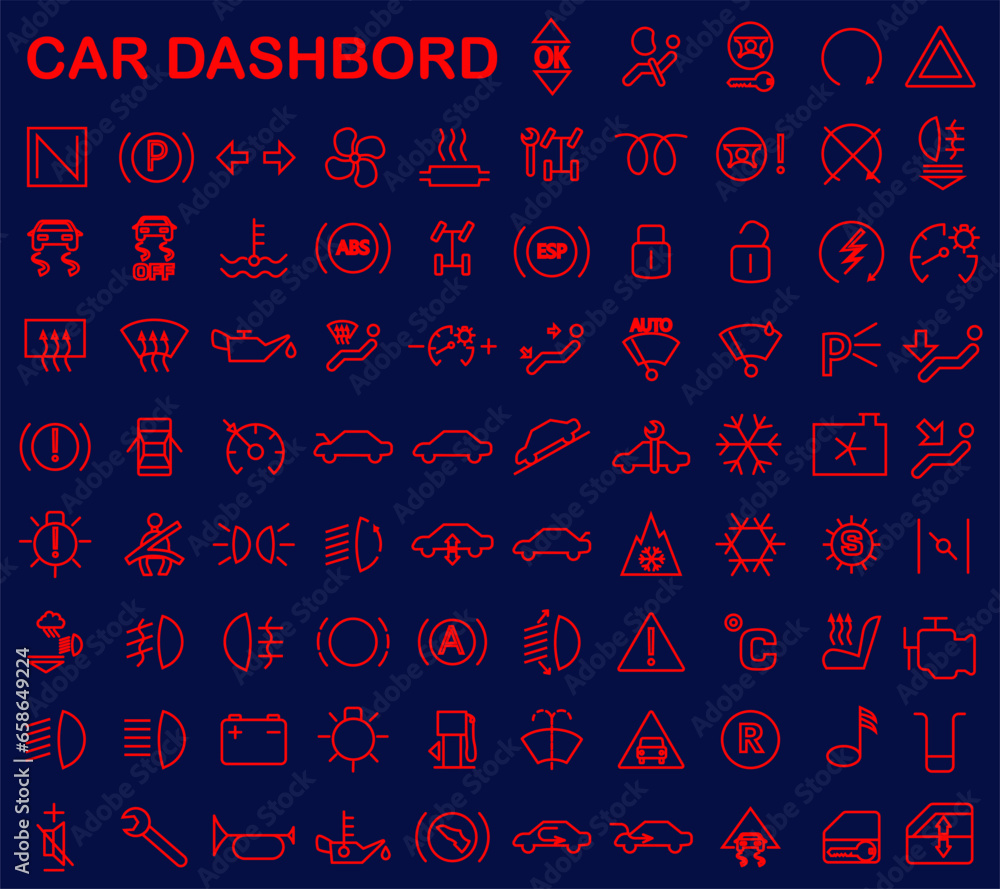 Car control panel interface. Automatic dashboard icon icons. Stock ...
