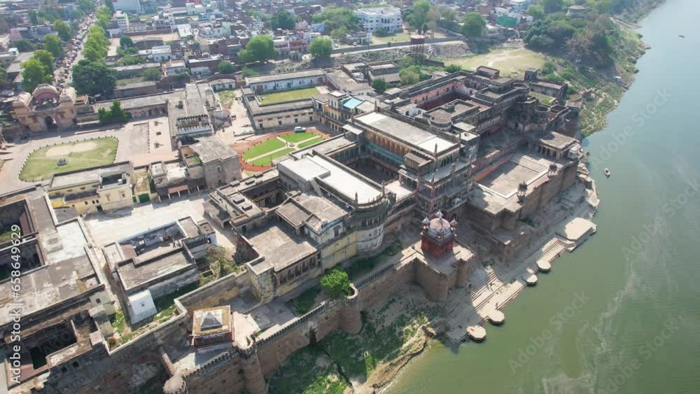 Ramnagar Fort in Varanasi, India on Ganges River Drone 4K Stock ビデオ ...