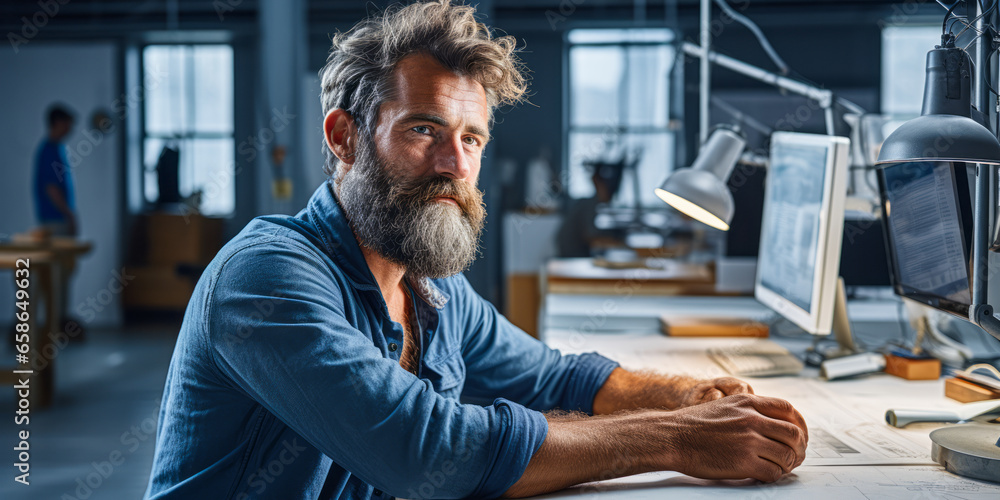 Crafting Precision: Portrait of a Drafter at Work Stock Illustration ...